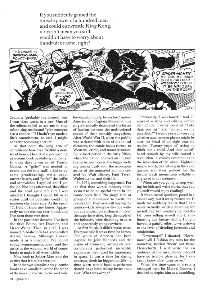 Stan’s “How I Invented Spider-Man” Article (1977) | Kirby Dynamics